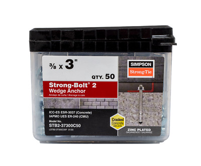 Simpson STB2-37300 Strong-Bolt 2 — 3/8 in. x 3 in. Wedge Anchor (50-Qty ...