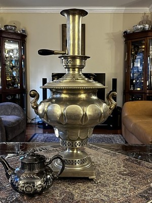 Antique Large Nickel Russian Samovar with Teapot & Chimney | eBay