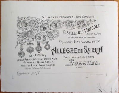 Wine & Spirits 1890 Label/Card Proof From Printer/Lithographer's ...