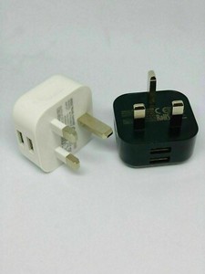 CE APPROVED FAST DUAL 2 PORT USB CHARGER 3 PIN MAINS WALL PLUG ADAPTER ...