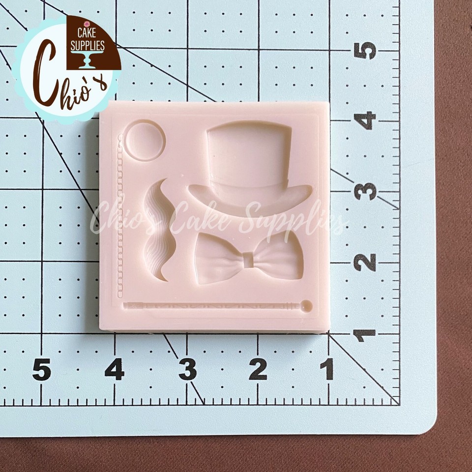 Bow tie, mustache, monocle, top hat, stick Silicone Mold. Gentleman ...