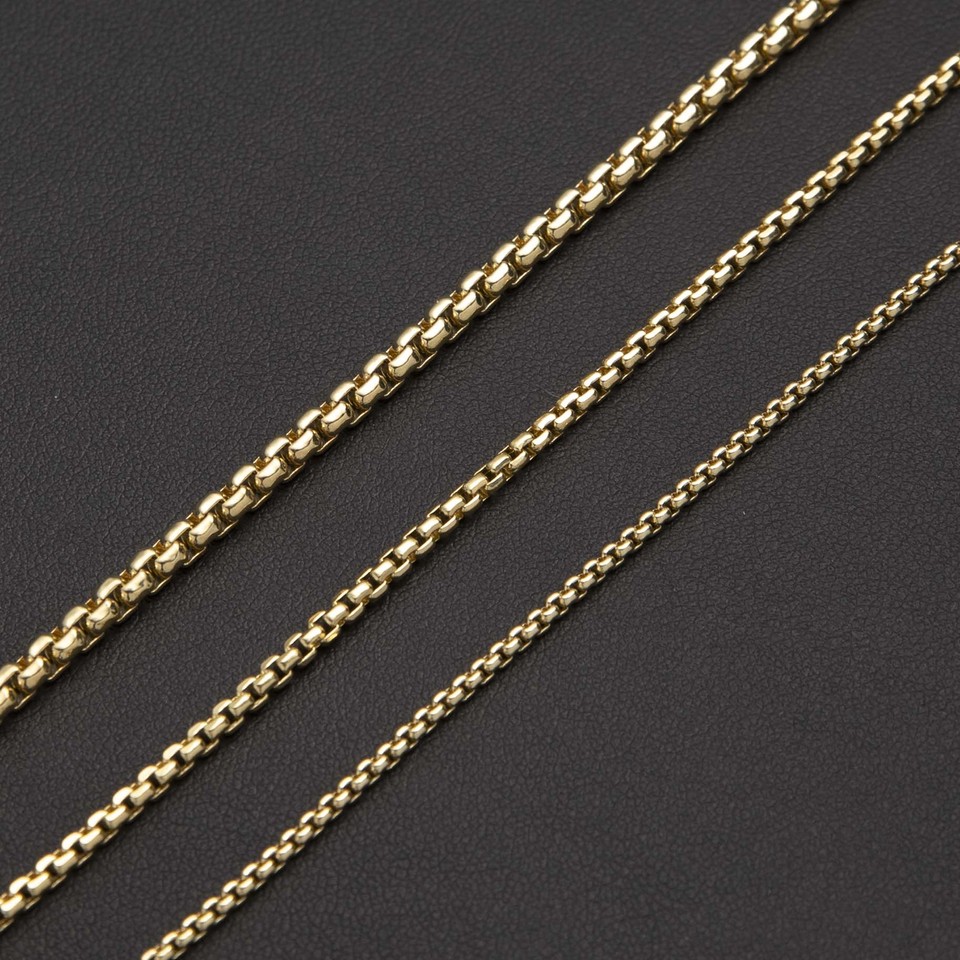 Round Box Link Chain Necklace Real 14K Yellow Gold All Sizes | eBay