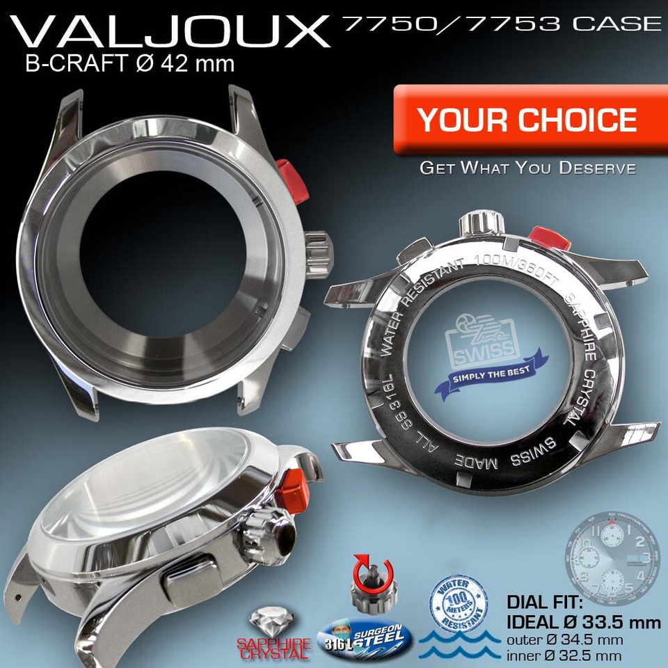 WATCH CASE B-CRAFT FOR MOVEMENT ETA VALJOUX 7750, STAINLESS STEEL, 42 ...