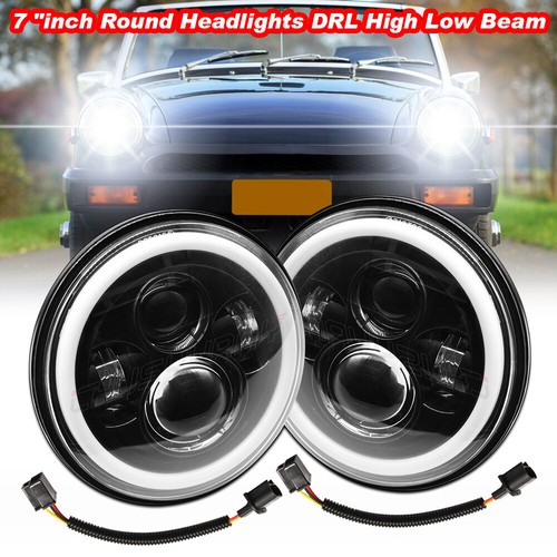 Pair 7inch Round Projector LED Headlights Hi-Lo Beam Fit for MG Midget ...