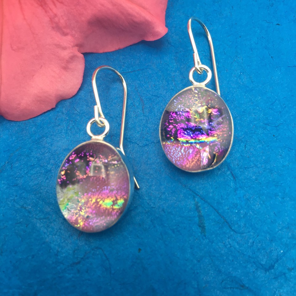 Dichroic Glass Earrings Set in Sterling Silver Sassi LaMuth Handmade ...