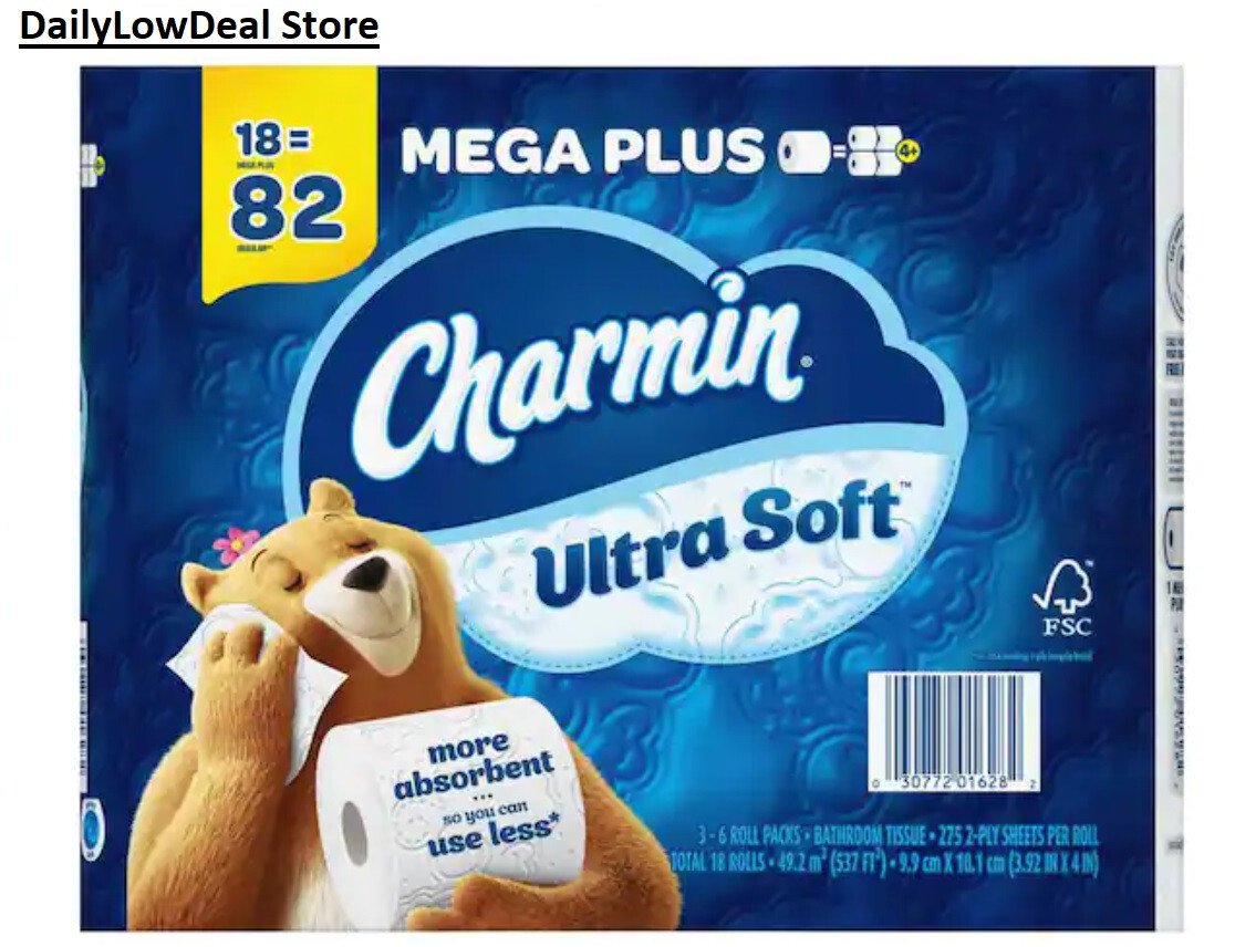 Charmin Ultra Soft Toilet Paper 18 Mega Plus Roll =82 Regular (275 ...