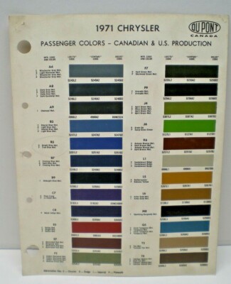 1971 CHRYSLER PASSENGER CAR COLORS DUPONT CANADA PAINT CHIP SAMPLES ...