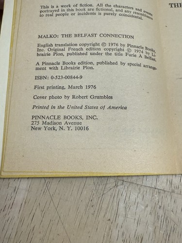 Malko - Spymaster #12 Belfast Connection Book Gerard de Villiers First ...