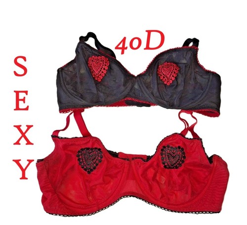 2 Sexy Adore Me 40D Bra Brassiere Red Black Hold Show Lift Lace Trim | eBay