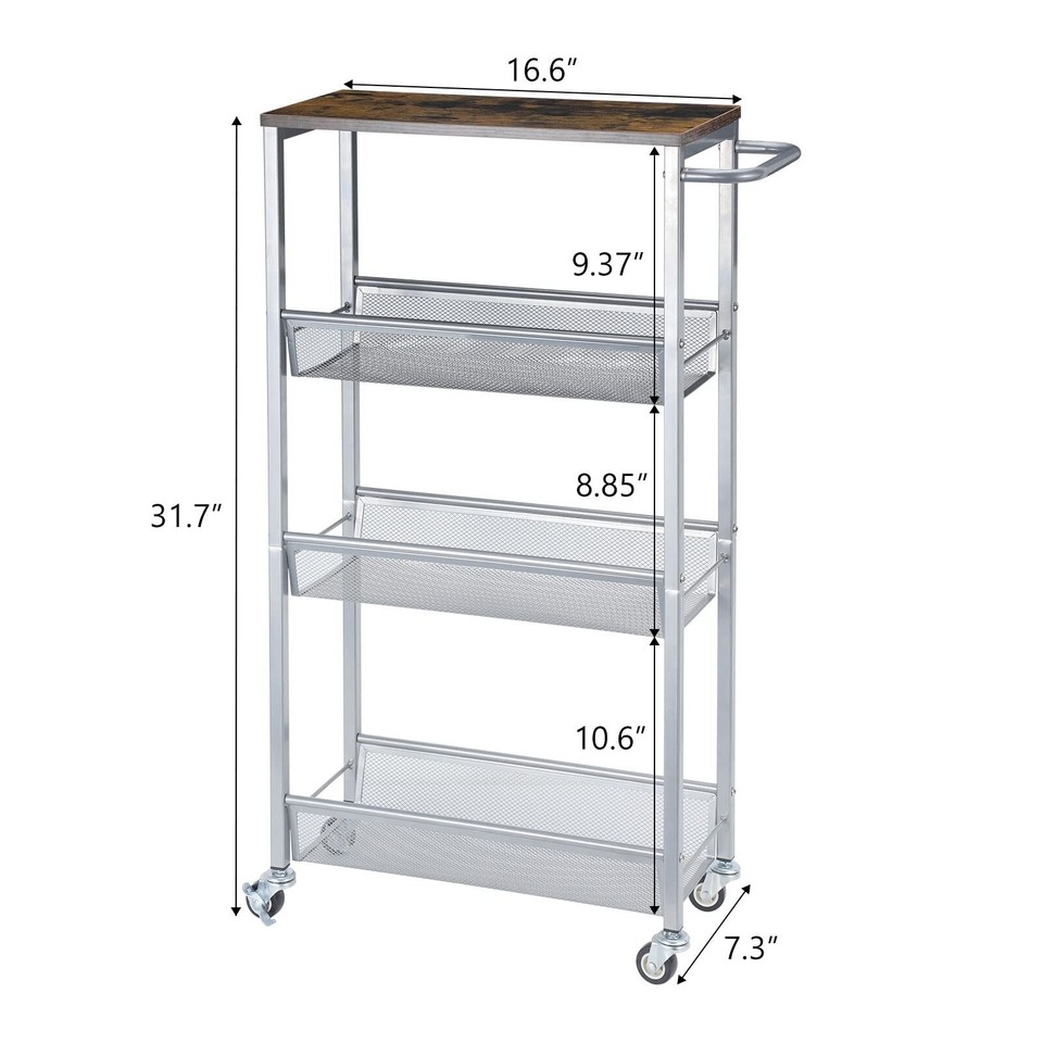 4 Tier Slim Storage Cart Shelving Unit For Small Space Slide Out Narrow ...