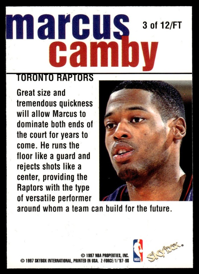 1997-98 SkyBox Z-Force Fast Track - Marcus Camby Toronto Raptors #3 FT ...