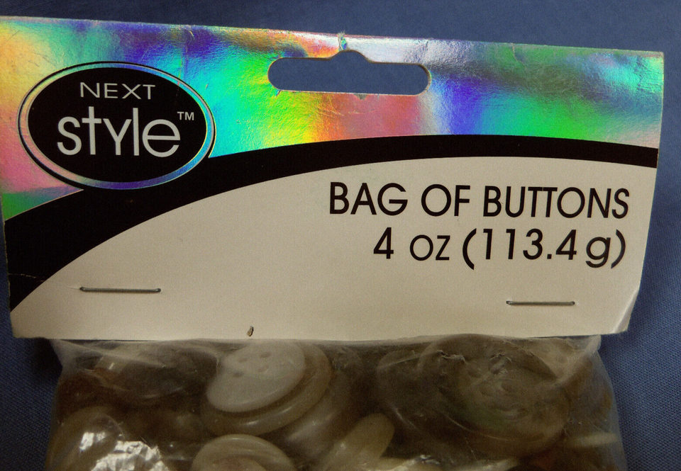 Bag of buttons, new in factory sealed package, 2-hole and 4-hole brown ...