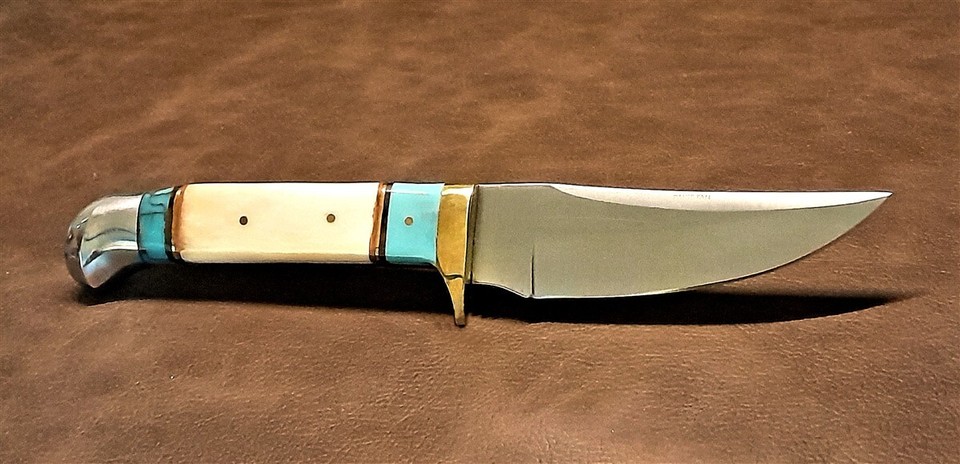 8.25" Bone & Turquoise Fixed Blade Daylight Hunter Outdoor Knife w ...
