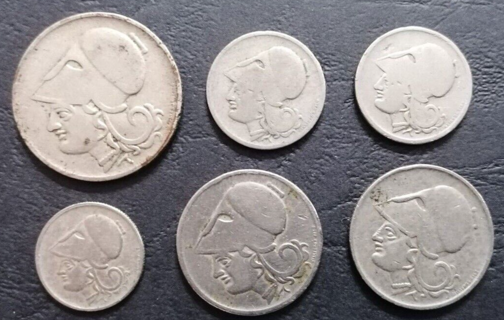 GREECE 1926 SET OF 6 COINS 20-50-50Β-1-1Β-2 DRACHMAI | eBay
