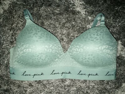 VS pink lightly lined leopard lace wireless bra BRAND NEW size 36c soft ...