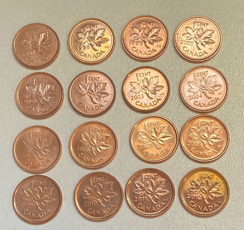16 Coins Lot - 1997 - 2012 Canada Penny 1 Cent Coin - High Grade to ...