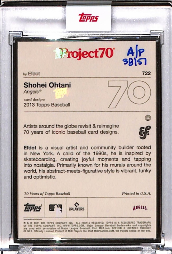 2021 TOPPS PROJECT 70 #722 SHOHEI OHTANI BY EFDOT P70 AP SILVER FRAME ...