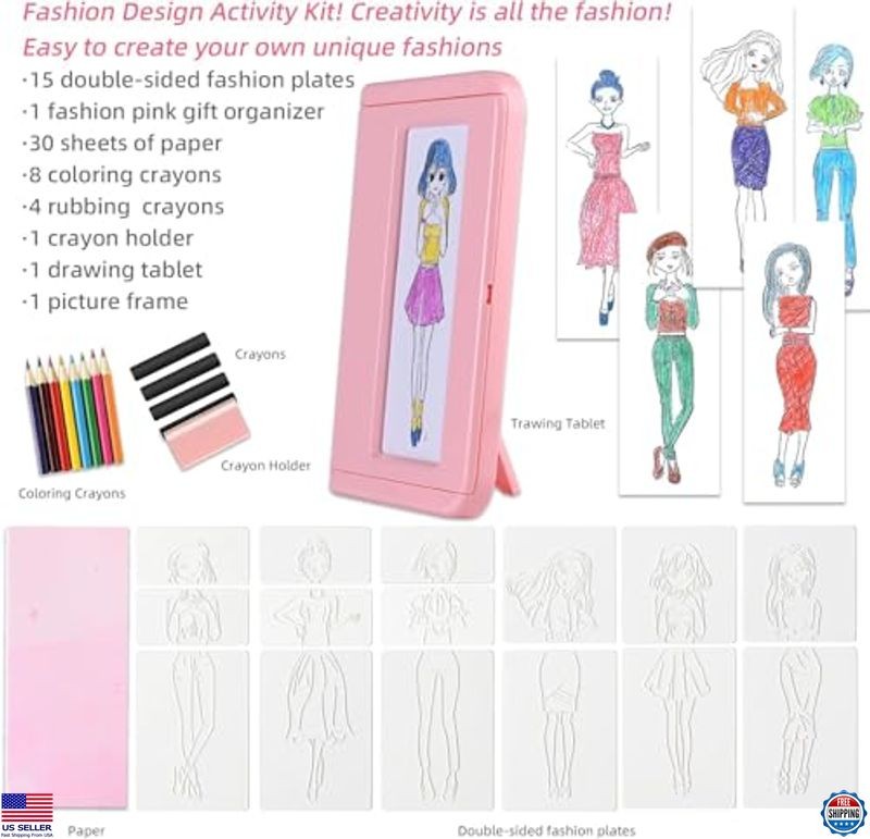 Pink Rubbing Plate Kit for Girls, 15 Textured Plates, Crayons & Paper ...