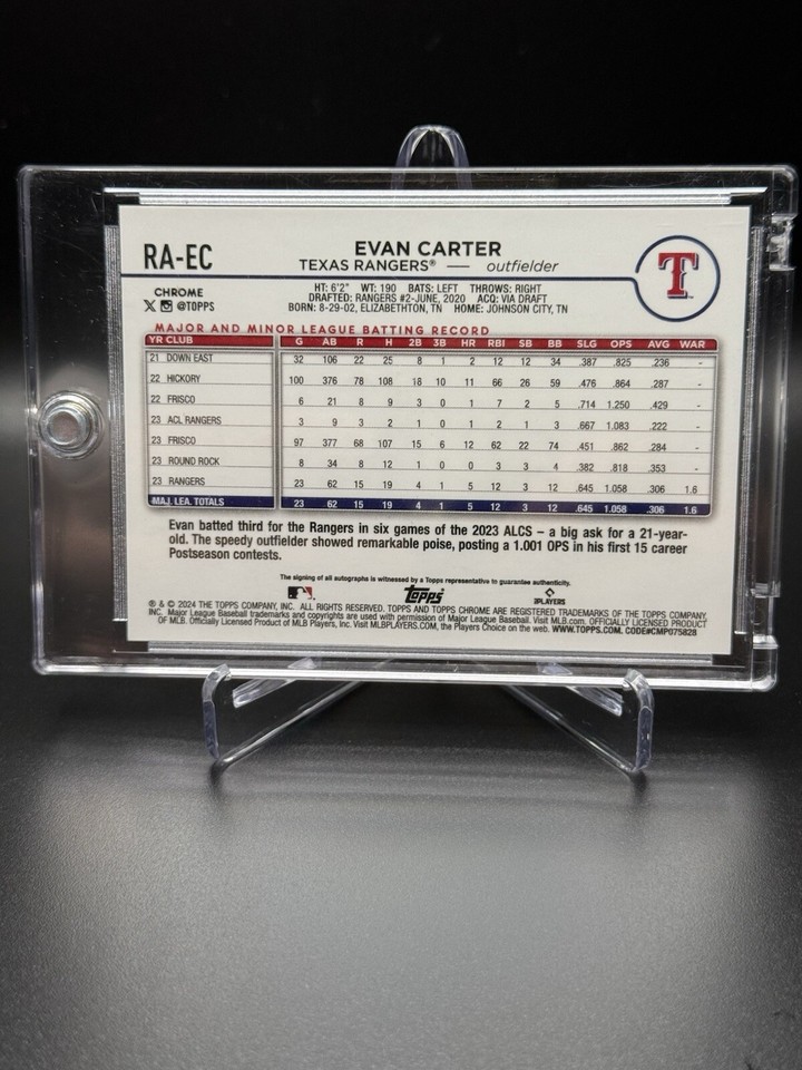 2024 Topps Chrome Orange Wave Evan Carter Auto RC 13/25!! On Card Auto ...