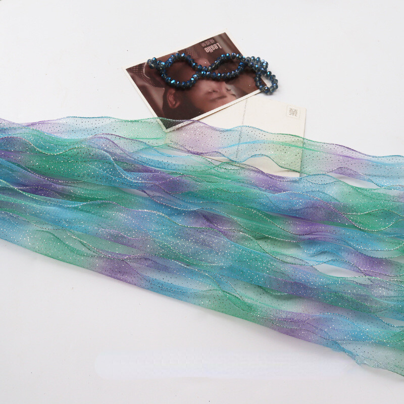 25 Yards Wavy Mesh Edge Gradient Rainbow Gauze Tulle Trim Ribbons ...