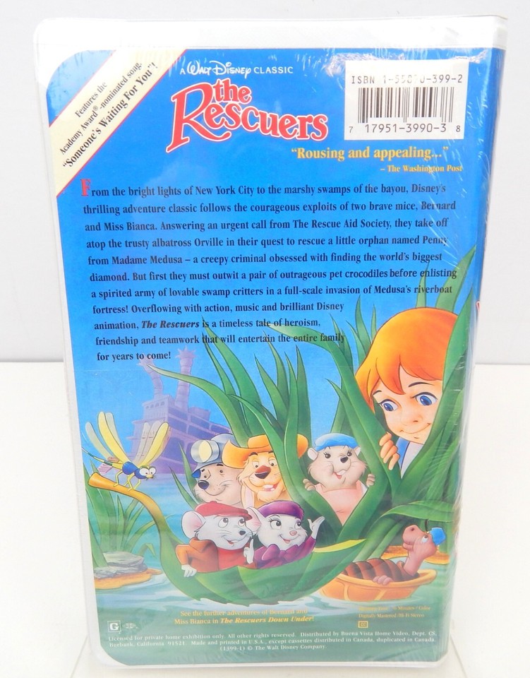 VHS Walt Disney The Rescuers Movie Clamshell Case New Sealed ...
