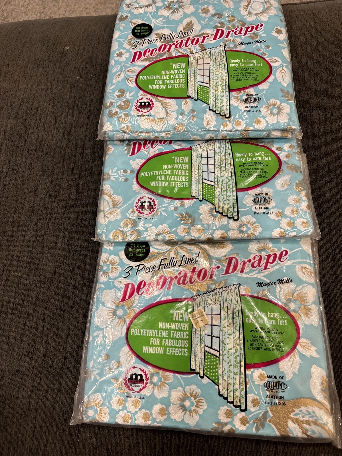 Lot Of 3 Vintage Maytex Mills Plastic Decorator Drapes Curtains Set NOS ...