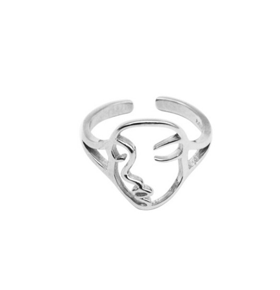 Women Girl 925 sterling silver Silver Face Adjust Open Ring / Joint ...