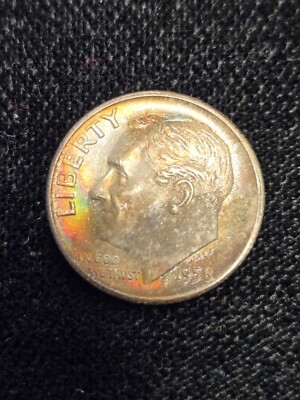 1958 D Roosevelt Dime Neon Rainbow Toned MONSTER ☆☆ Great Coin ☆☆ 128 ...