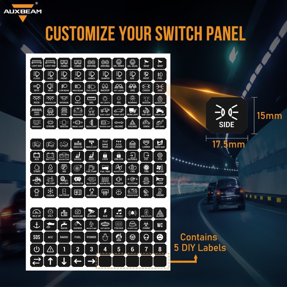 Auxbeam 6/8 Gang Switch Panel Sticker 18*15mm Switch Control Label Set ...