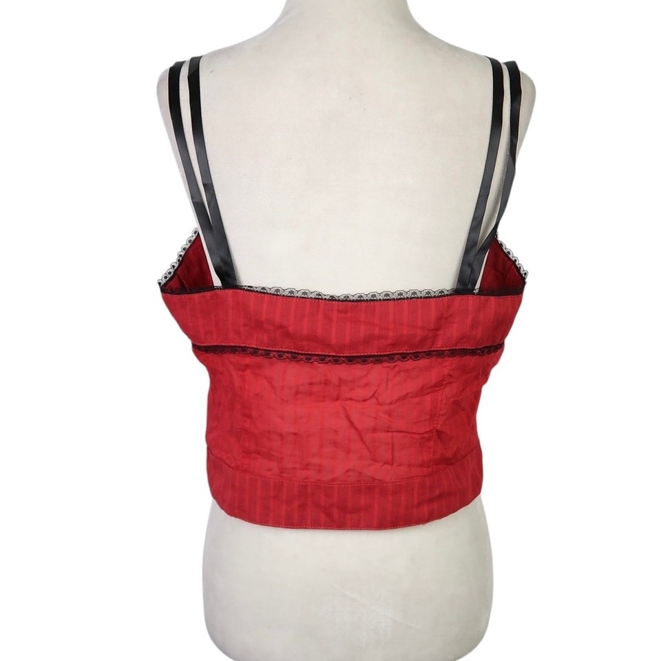 Vintage 90s Lip Service Red and Black Lace Lace-Up Corset Cami Tank Top ...