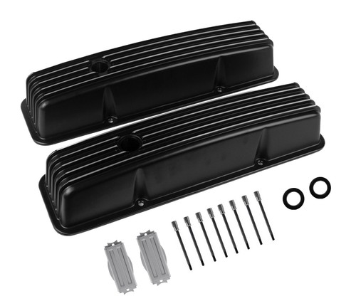 Small Block Chev Black Finned Rocker Cover Pair 283 307 327 350 SBC ...