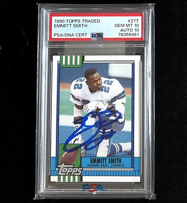 1990 Emmitt Smith Rookie Card. Topps Traded #27T. PSA 10. AUTO 10. POP ...