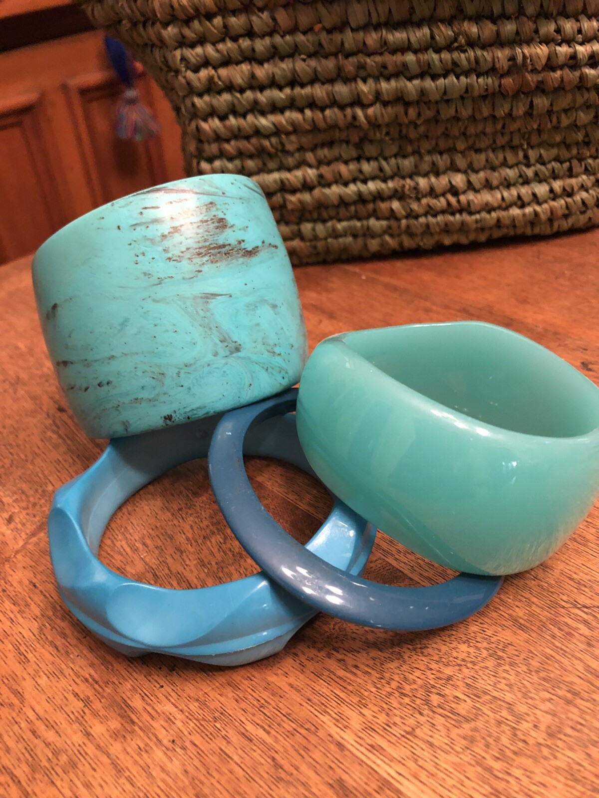 Four Vintage Plastic/resin Bangle Bracelets, Shades O… - Gem