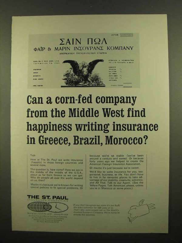 1965 The St. Paul Insurance Ad - Corn-Fed Company | eBay