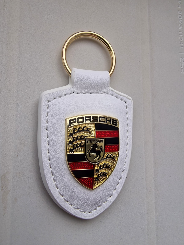 Porsche Leather Crest Car Keyring Keychain White 911 GT3 Taycan Turbo ...