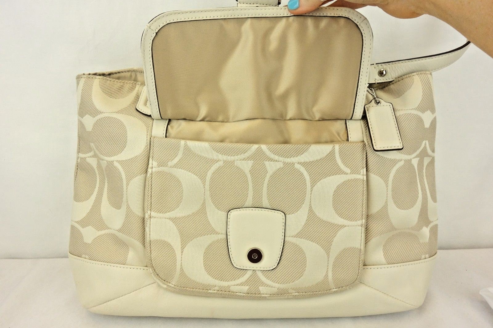 COACH Abby Tote Bag Ivory Jacquard Signature Cream Le… - Gem