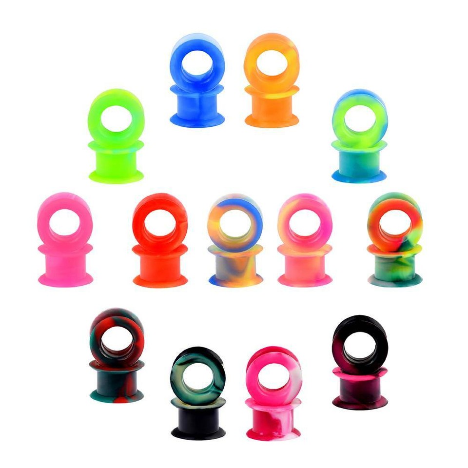 2PCS Ear Tunnel Plugs Double Flared Hollow Hard Silicone Ear Gauges ...