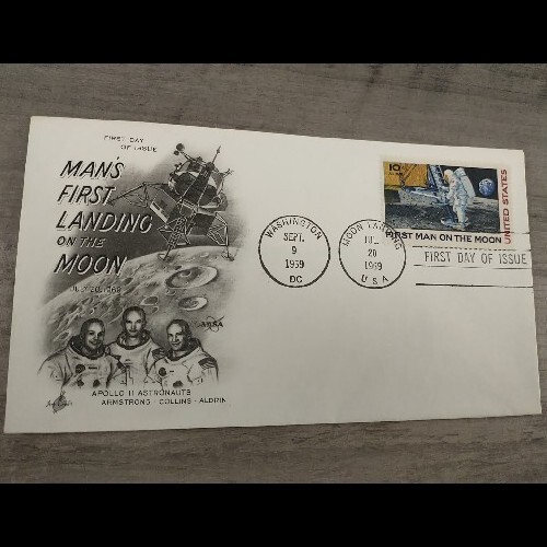 Man's First Landing on the Moon - First Day of issue. Double Postmarked ...
