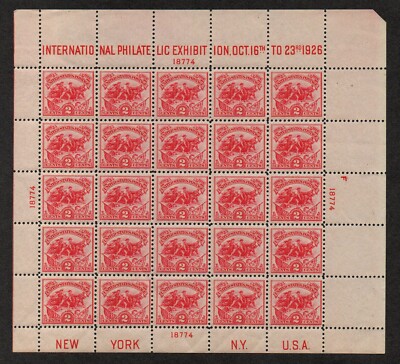 USA, SCOTT # 630, COMPLETE MNH SHEET OF 1926 INTERNATIONAL PHILATELIC ...