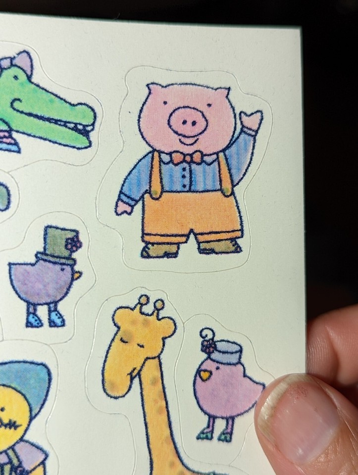 Vintage Hallmark Stickers Fuzzy Flocked Animals Pig dog cat giraffe 1 ...