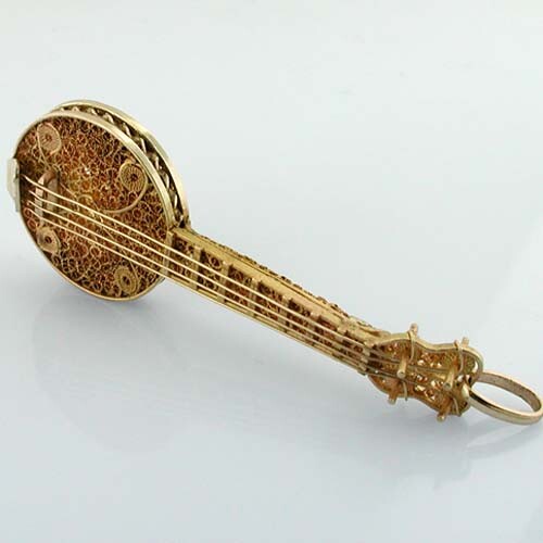 Rare Vintage 14K Gold Handmade Filigree Banjo Mandolin Musical Pendant ...