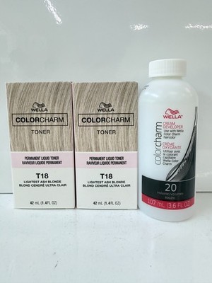 Wella Color Charm T18 Lightest Ash Blonde 42ml x 2 w/ 20 Cream ...