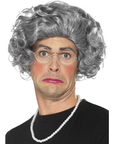 Adult Granny Fancy Dress Kit Old Lady Set Wig, Glasses & Pearls by ...