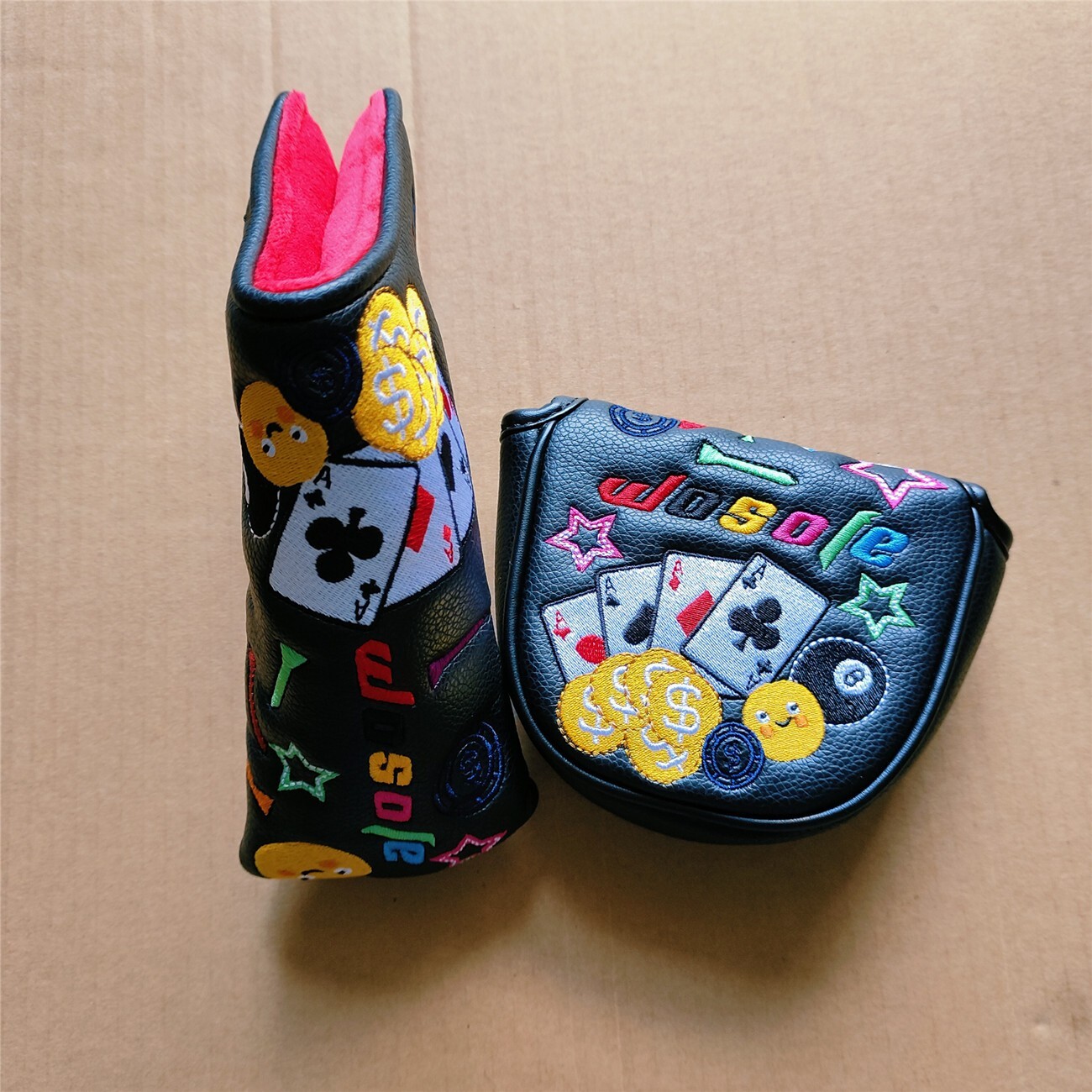 Black Super PU Leather Poker Design Golf Mallet Blade Putter Cover ...