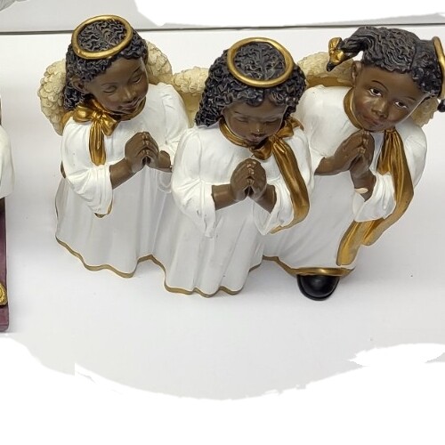 Cute United Treasures Inc African Cherub Figurine Trio in White Gold ...