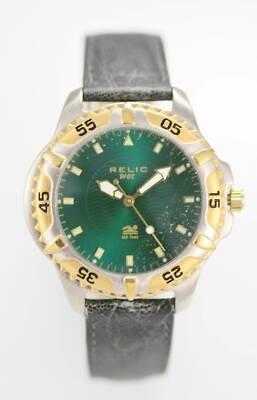 Relic Men Watch Silver Gold Stainless Steel Black Leather 50m Batt ...