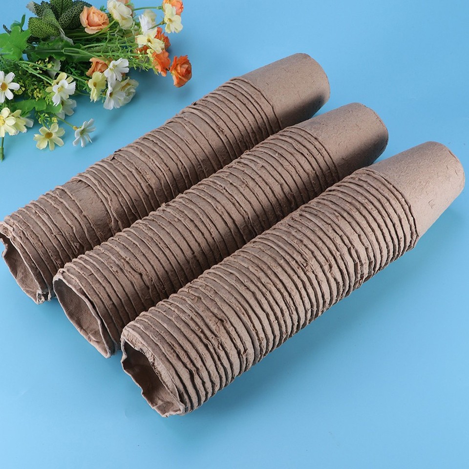 40 Pcs Biodegradable Paper Planting Pots Round Holeless Bottom Nursery ...