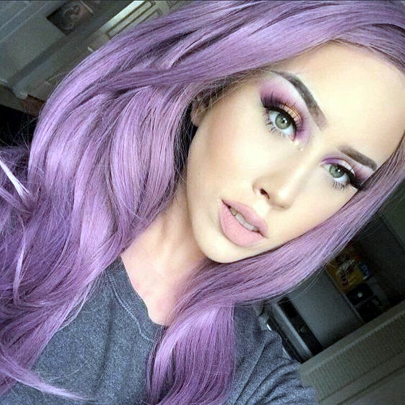 Long Straight Wigs Purple Lace Front Synthetic Wig Halloween Party Heat ...