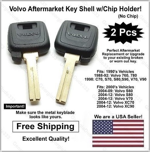 New Volvo Aftermarket Key w/ Chip Holder! Fits S60 S80 XC70 XC90 V70 ...
