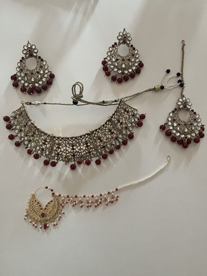 Indian Maroon Wedding Jewelry Set With Nuth | eBay